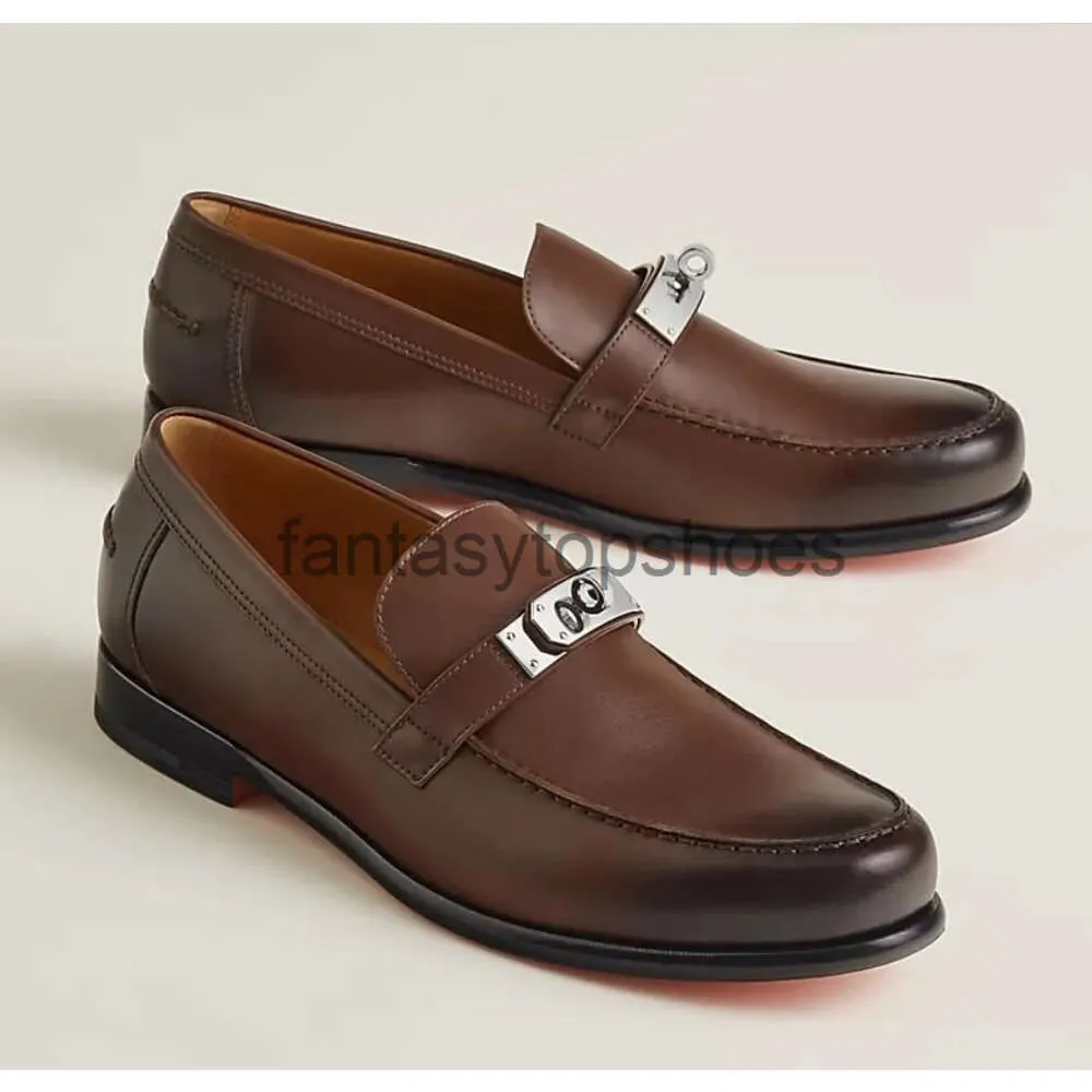 Men's leather low cut loafers with wedge heel and silver buckle for ...