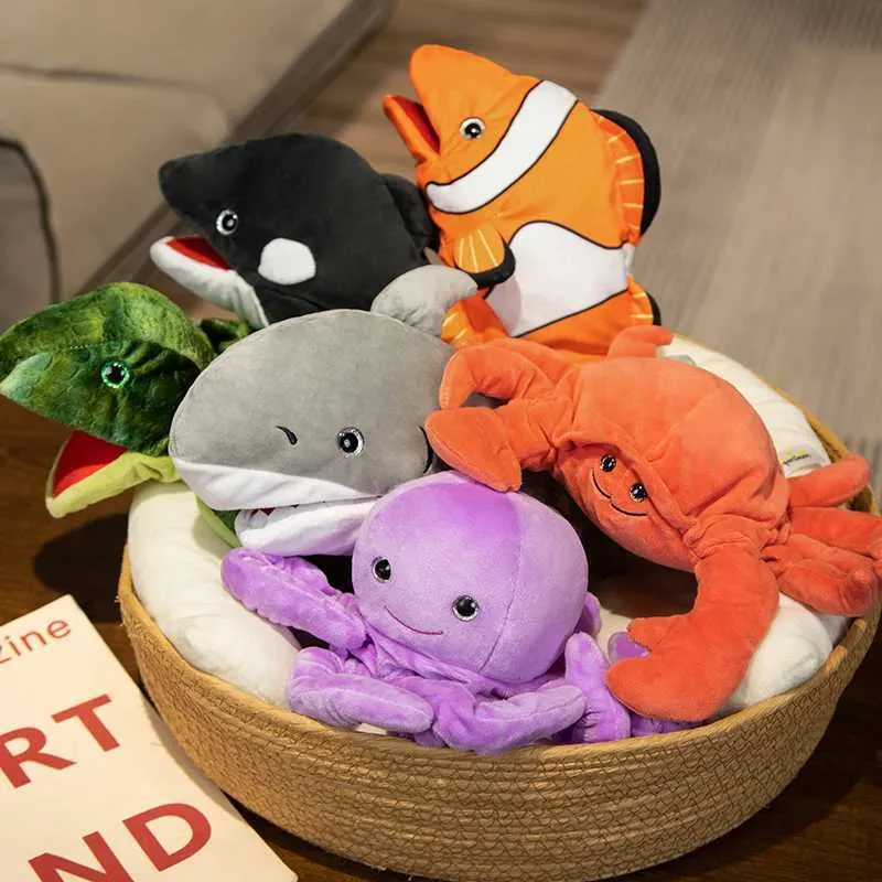 Plush Fish Hand Puppet With Marine Warm Blooded Animals Shark, Octopus ...