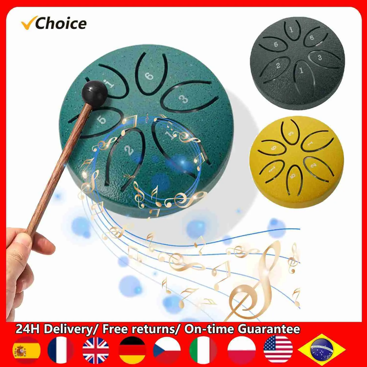 Steel Tongue Drum 3-Inch 6-Note Metal Percussion Instrument Mini Steel ...
