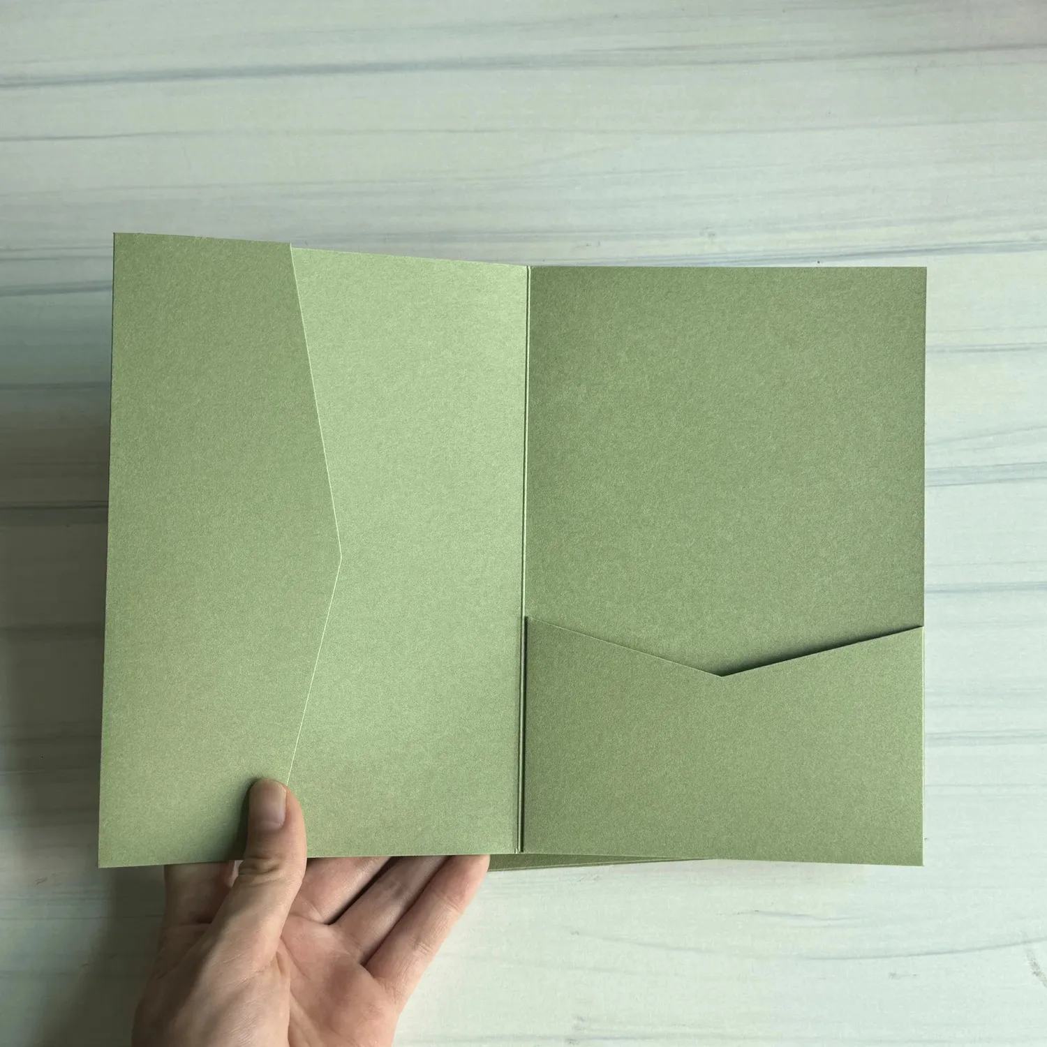 Tri-Fold Pocket Light Green Wedding Invitation Cover Engagement XV ...