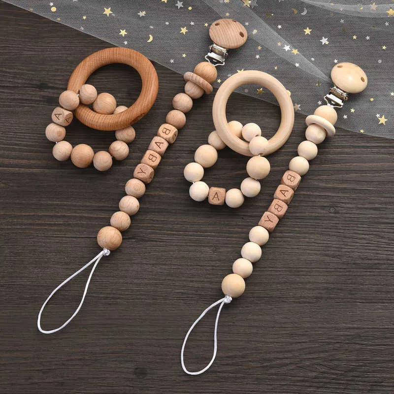 DHgate.com:Custom Beechwood Pacifier Clip Chains with Name - 5PCS Set ...