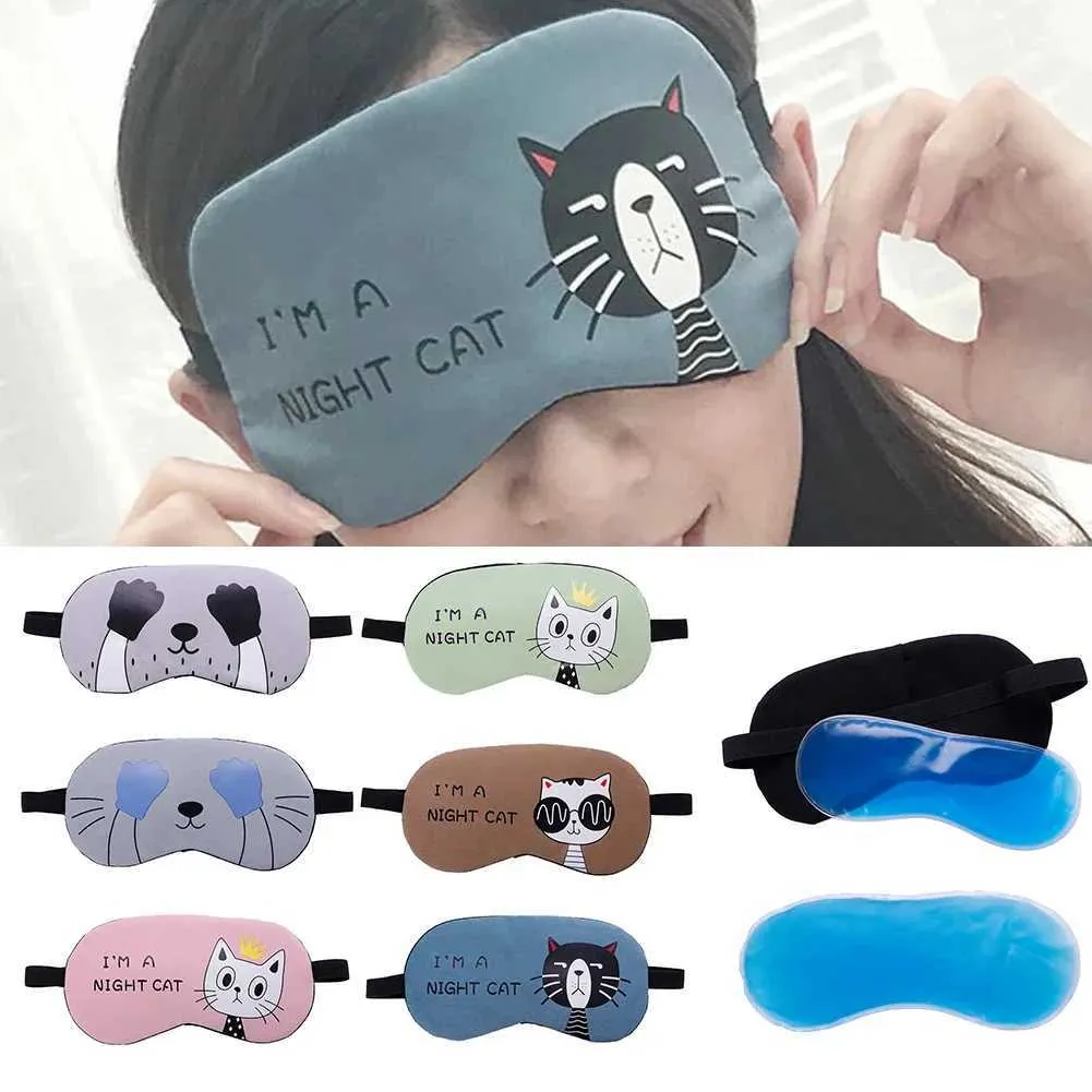 Cartoon cat sleep mask with soft gel ice compression for eye rest and ...
