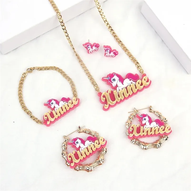 Personalized Cartoon Character Jewelry Set: Custom Name Charm Bracelet ...