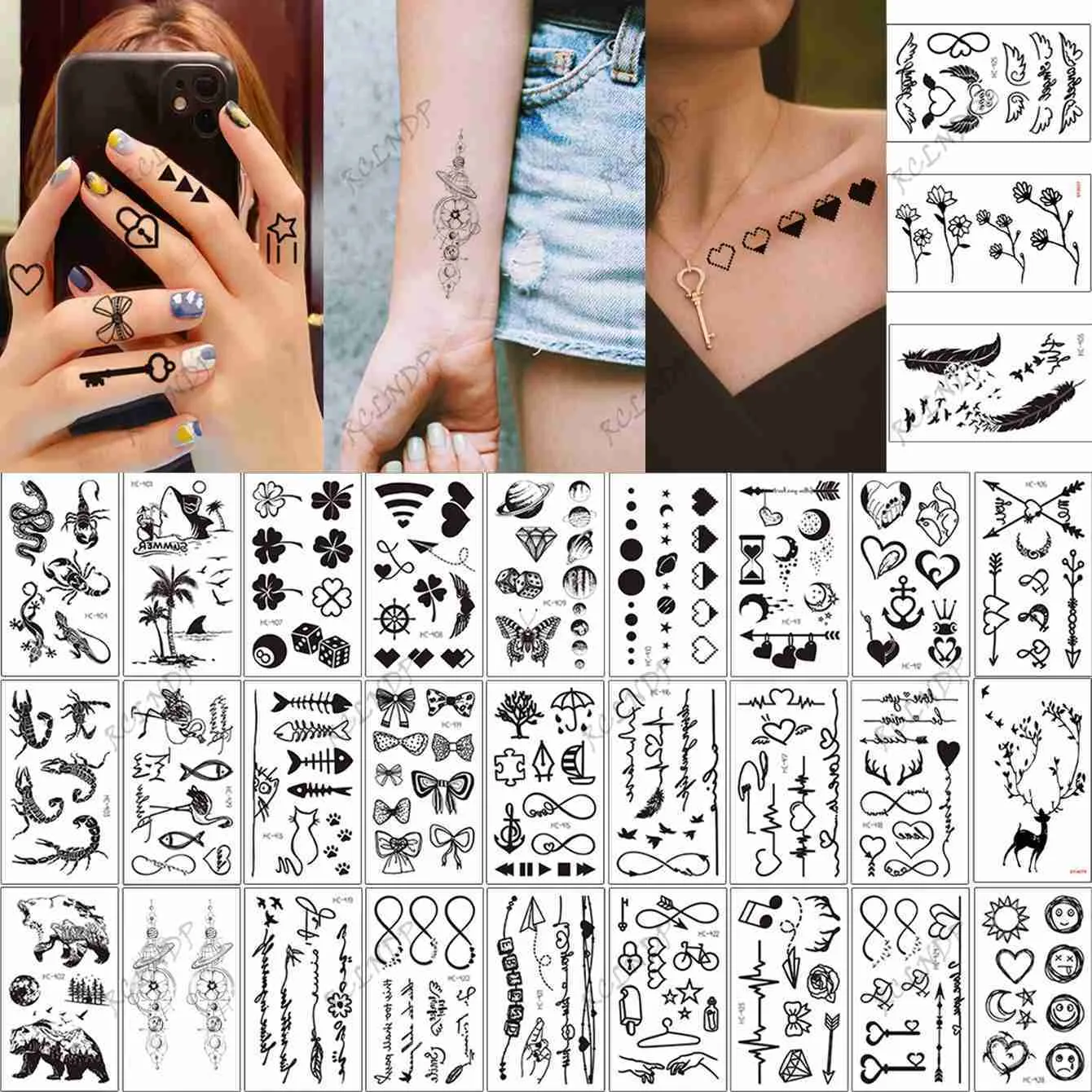 Temporary Tattoos Sticker Book with Four Waterproof Designs Clover ...