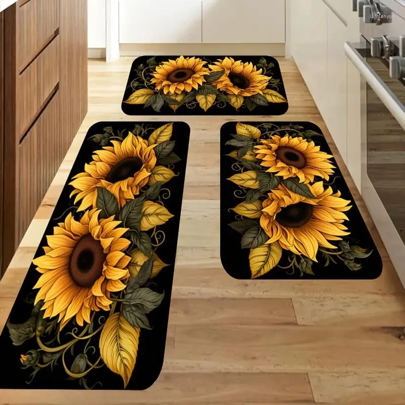 DHgate Autumn Harvest Festival Decor Kitchen Rugs Sunflower Printed Anti Skid Washable Carpets for Living Room Balcony Hallway Entrance Home Garden