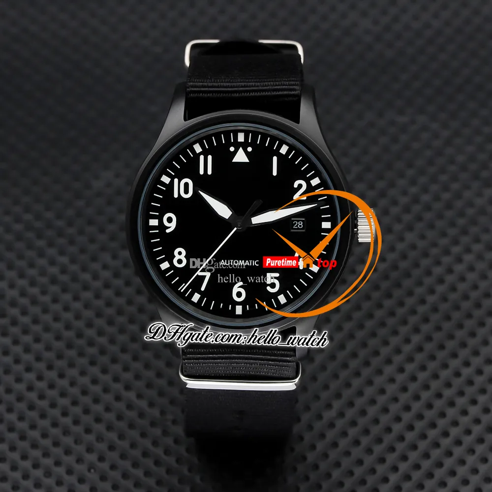New 40mm Top Gun 326906 Black Dial Atomatic Mens Watch White Markers ...