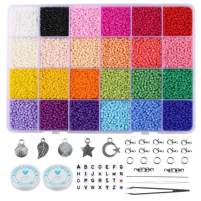 Glass Seed Beads Kit: Craft DIY Jewelry with 2mm Alphabet Beads & Tools ...