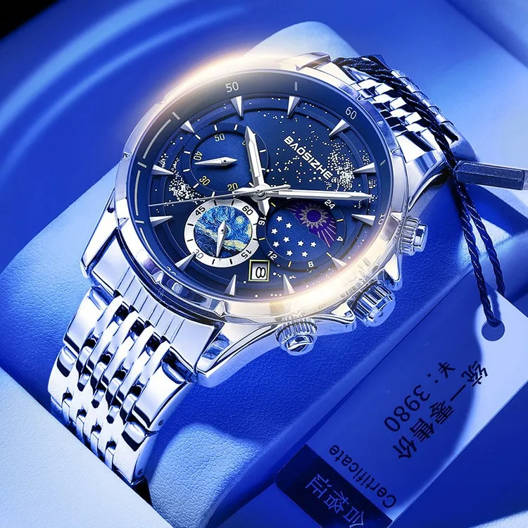 Starry Sky Mens Watch Sun Moon And Stars Large Dial Quartz Watch Night ...