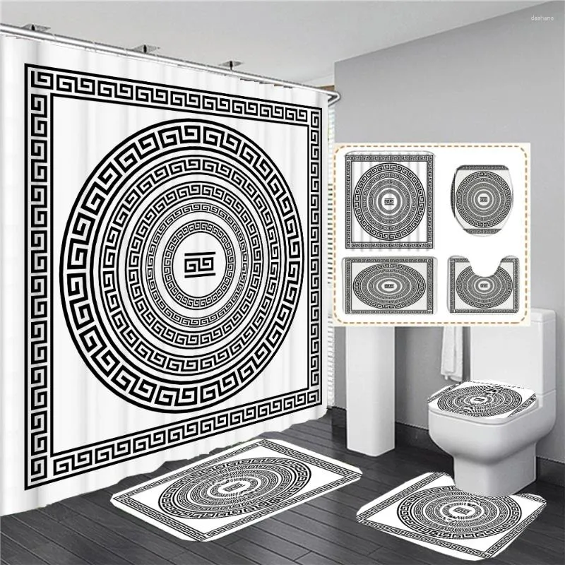 Ethnic Greek Style Bathroom Rugs Shower Curtain Sets: Waterproof Shower ...