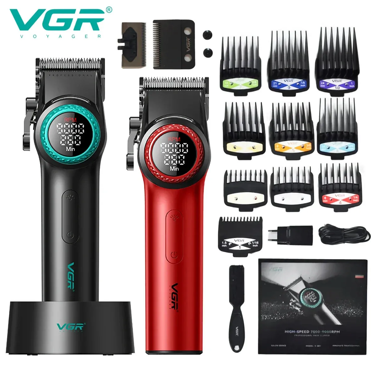 VGR V001 Rechargeable Hair Clippers for Men - 9000RPM, 21 Adjustable Speeds, Cordless Trimmer ...