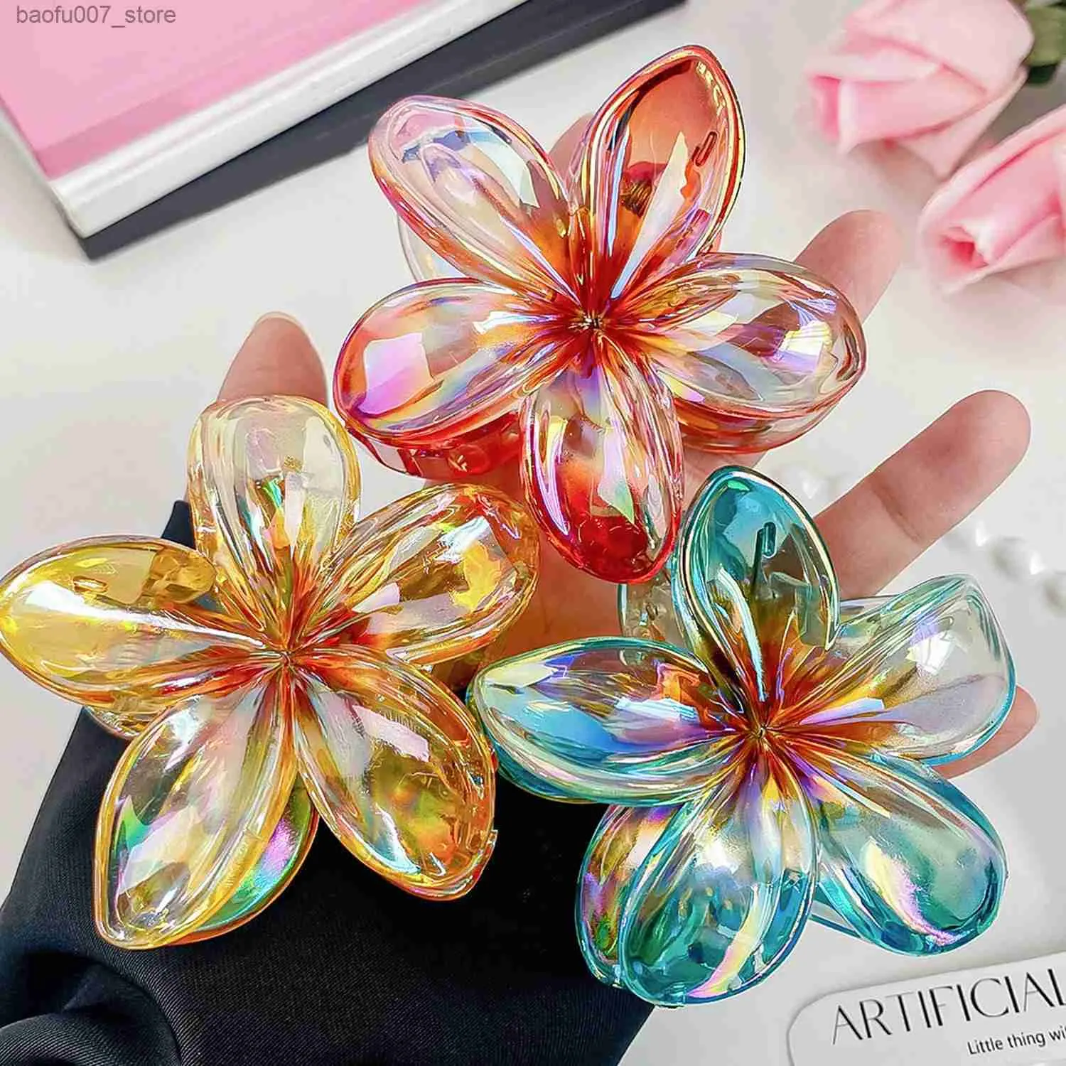 7CM Gradient Flower Hair Claw Clips for Women - Korean Style Sweet ...
