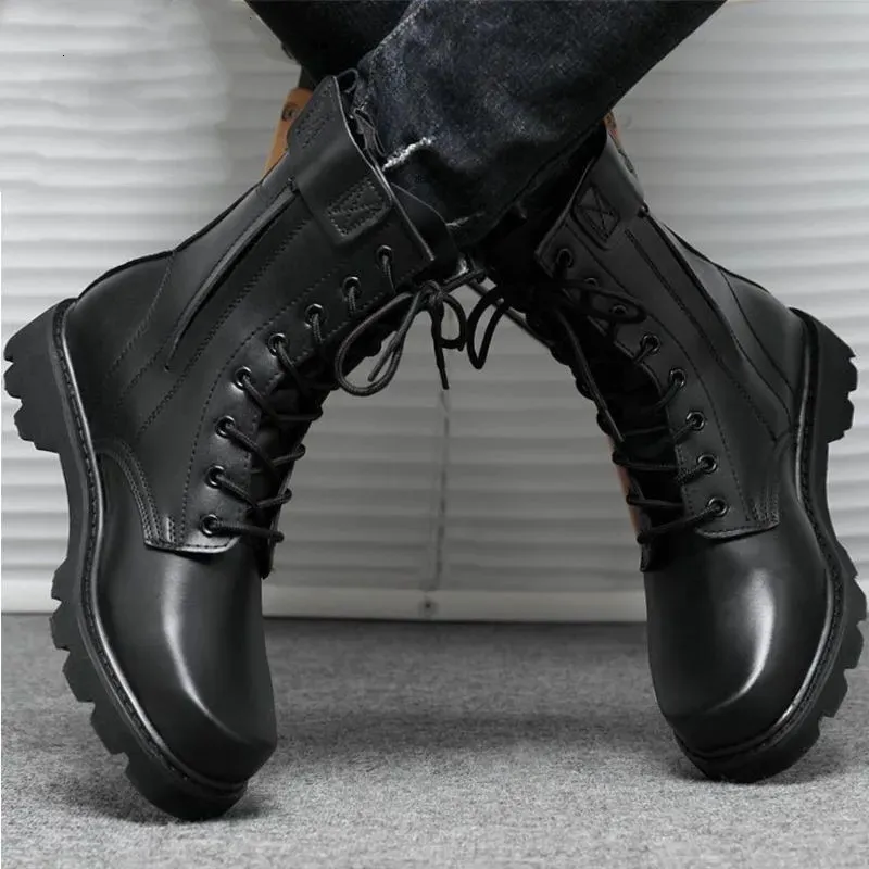 Mens Black PU Half Boots with Side Zipper Low Wedge Heel 1-3 cm for ...