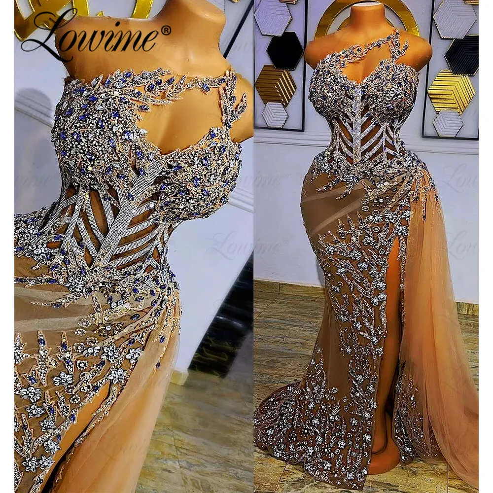 Alluring Crystal Beaded Long Prom Gown | Wedding See-Through Party ...