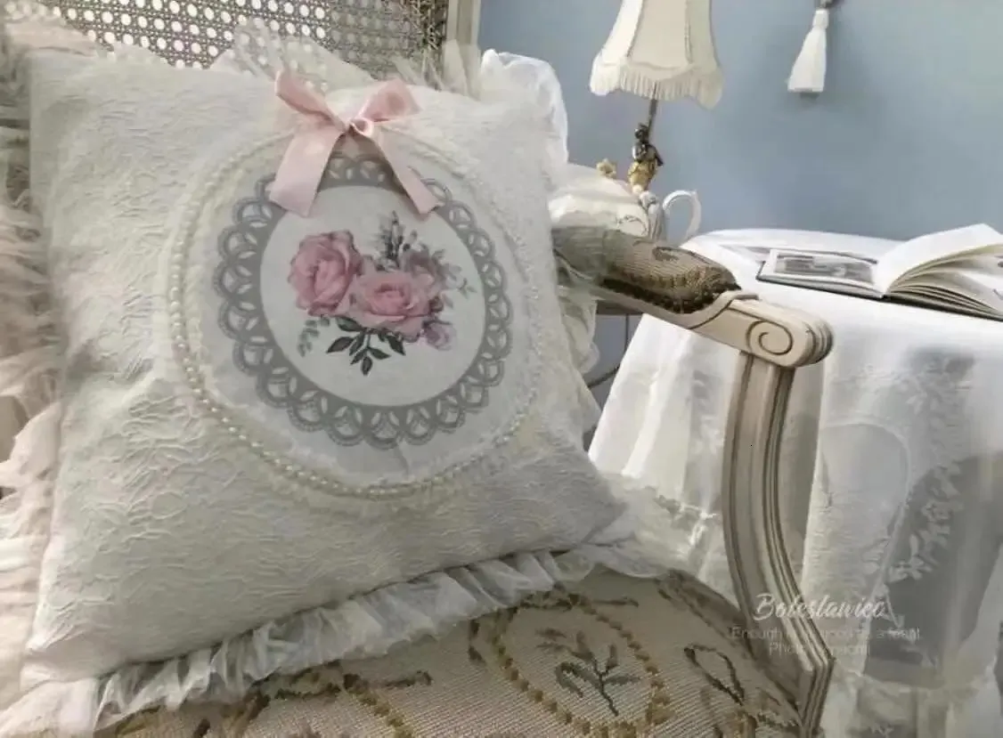 European Retro Style Lace Cushion Cover Cotton Pattern Sofa Bed Chair ...