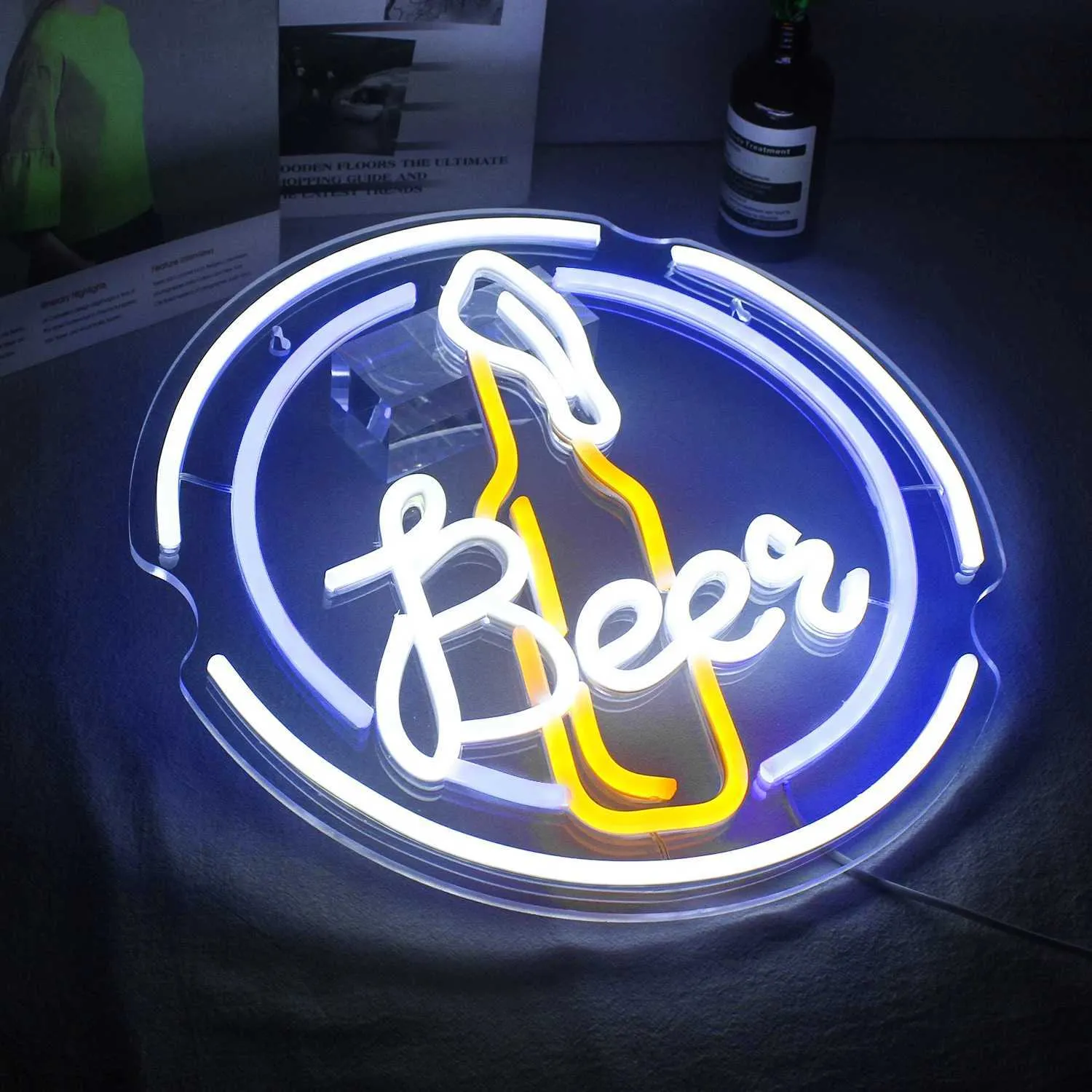 LED Neon Sign Bar Beer LED N Sign Light Wall Hanging Decor Beer Glass ...