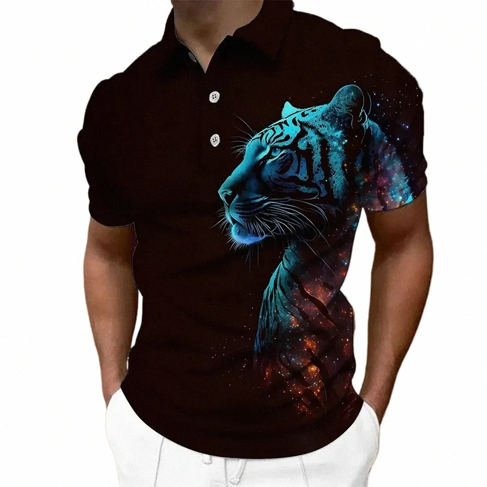 Mens 3D Tiger Print Business Casual Polos Fierce Beast Design, Short ...