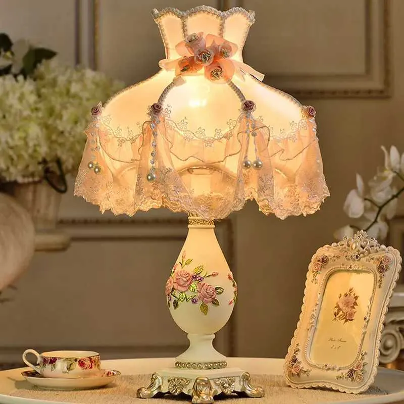 Pink Flower Modern Table Lamp with Art Deco Stand for Bedroom, Living ...