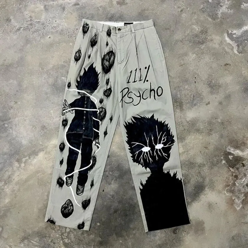Custom Jeans Men Anime Print Straight Leg Denim, Street Style Hip Hop ...