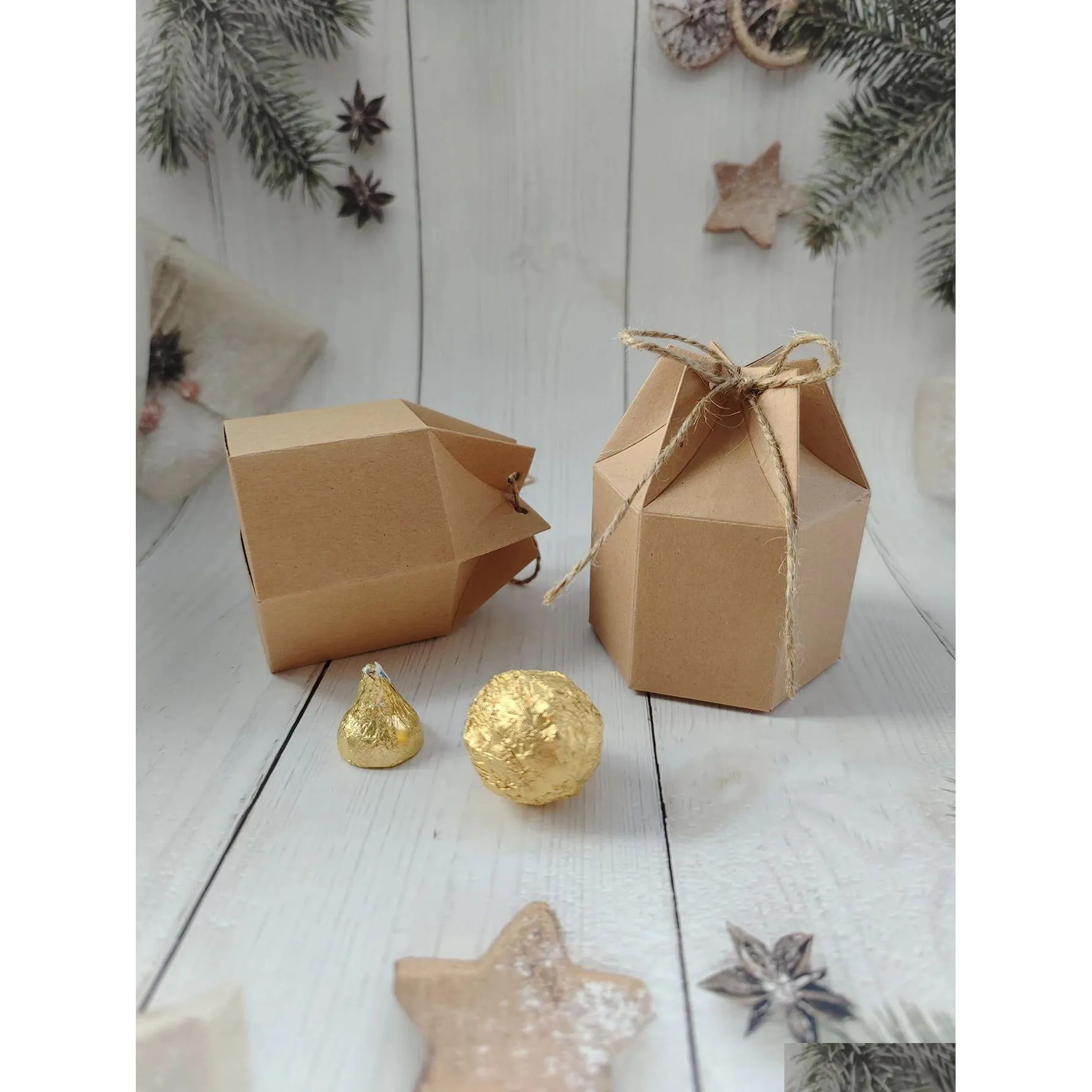 Kraft Paper Christmas Gift Wrap Sale Set With Hexagonal Packaging Boxes ...
