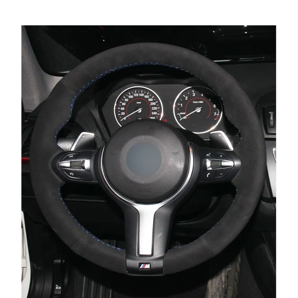 DHgate.com:Premium Black Suede Leather Steering Wheel Cover, Hand ...