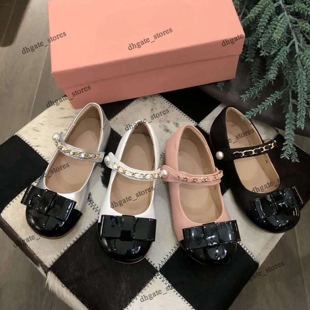 Luxury Patent Black Leather Bow Mius Ballet Girls Dress Shoes With ...