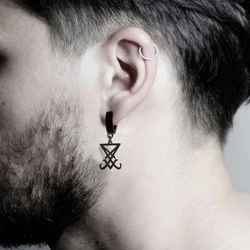 Stainless Steel Lucifer Symbol Cross Earrings Men Black Serenity With ...