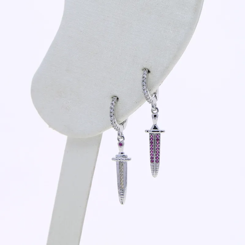 Iced-Out Gothic Sword Dagger Earrings: Bling Cubic Zirconia Copper ...