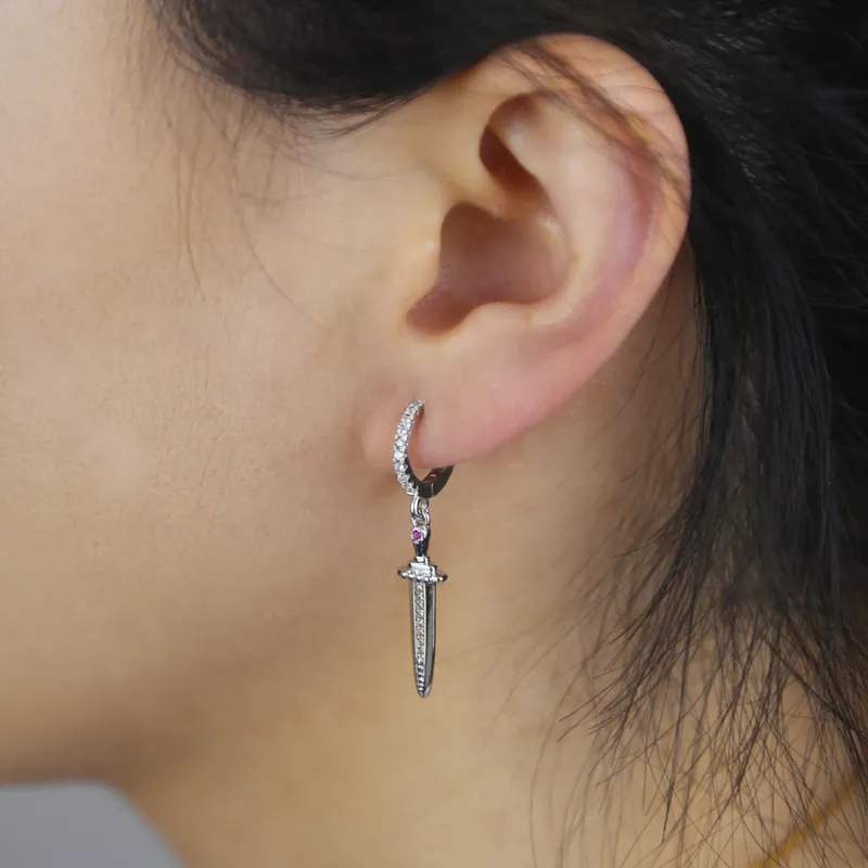High-Quality Gothic Sword Dagger gold earrings design with Full Iced ...