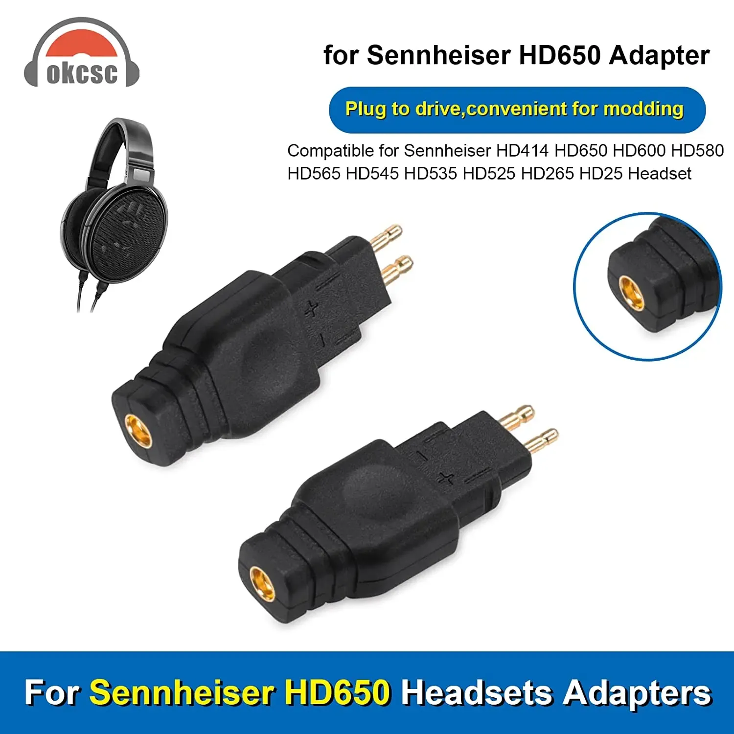 MMCX 0.78/0.75 2Pin Cable Adapter For Sennheiser Plug In Earphones Compatible With HD414, HD650 ...