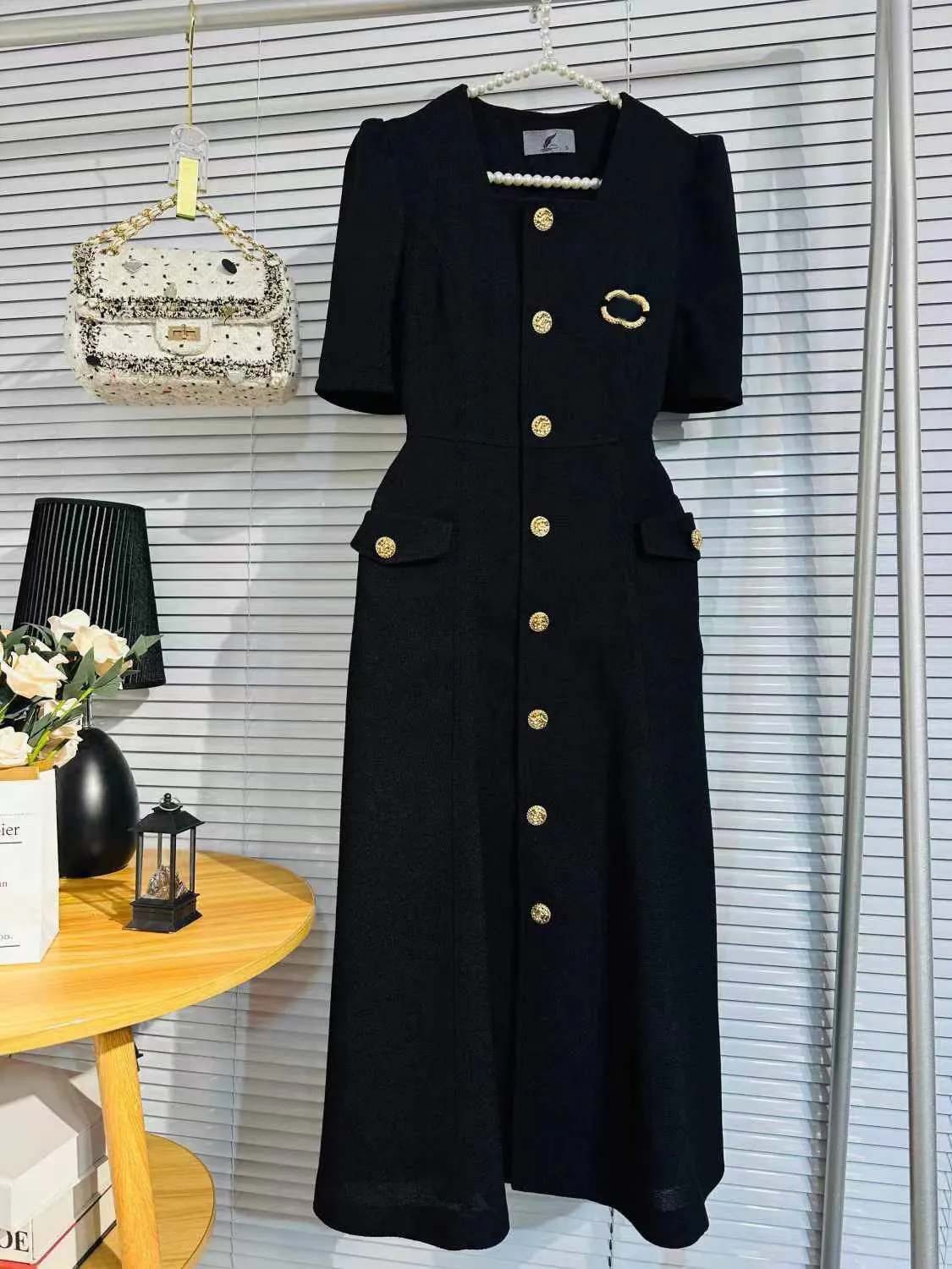 2024 summer new small fragrance thin black dress burst over the knee ...