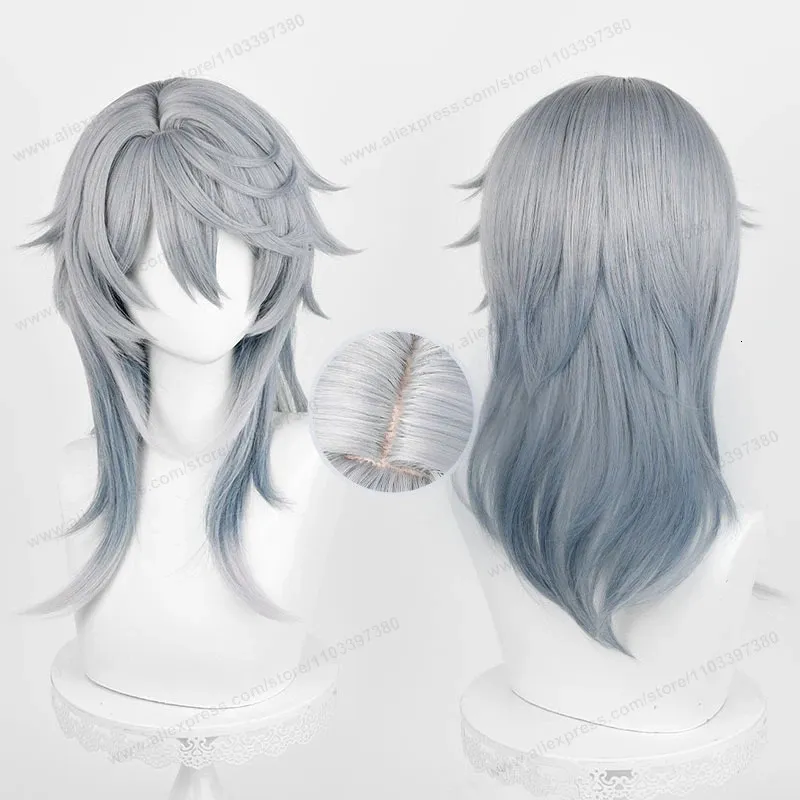 Blue Wig: Honkai Star Rail Sunday Cosplay Wig 52cm Gray Blue Gradient ...