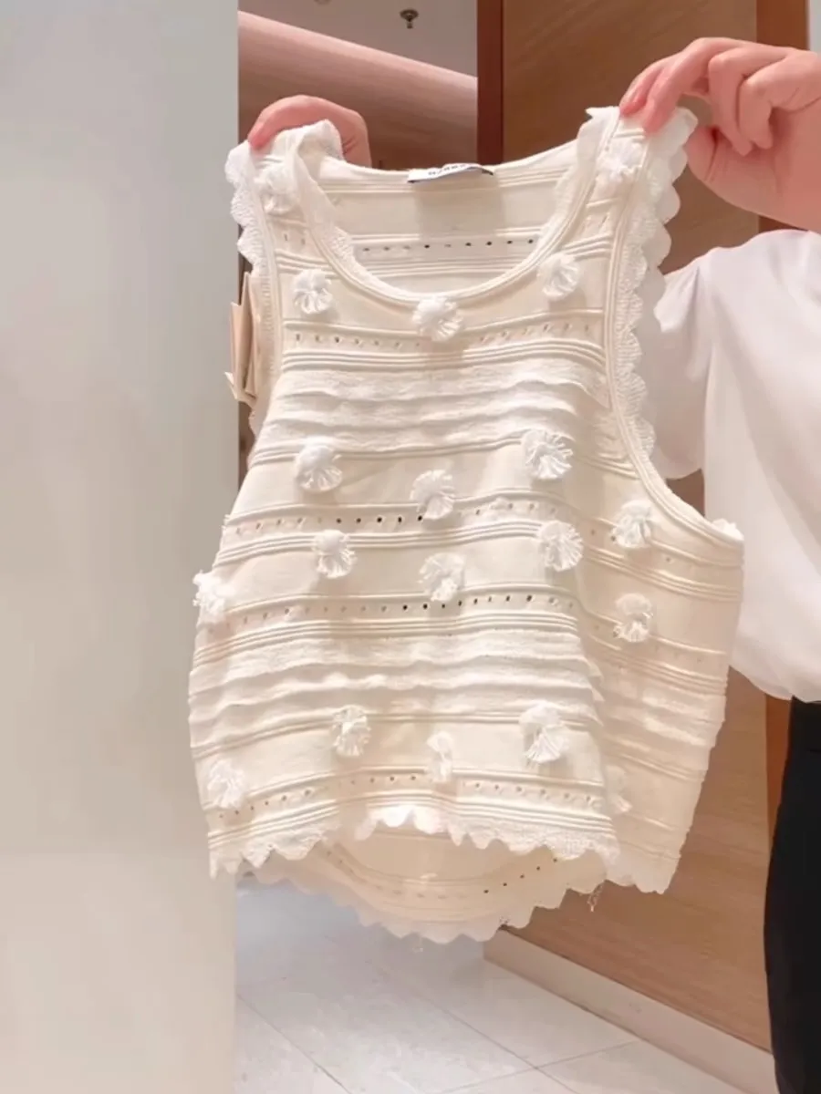 Women's sleeveless floral cut knitted sweater and half skirt set from ...