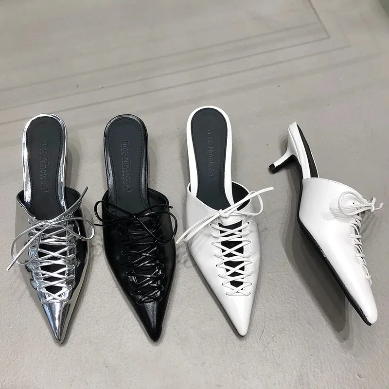 Bulk Elegant Pointed Toe Heels: Summer Fashion Lace Up Slides For Women ...