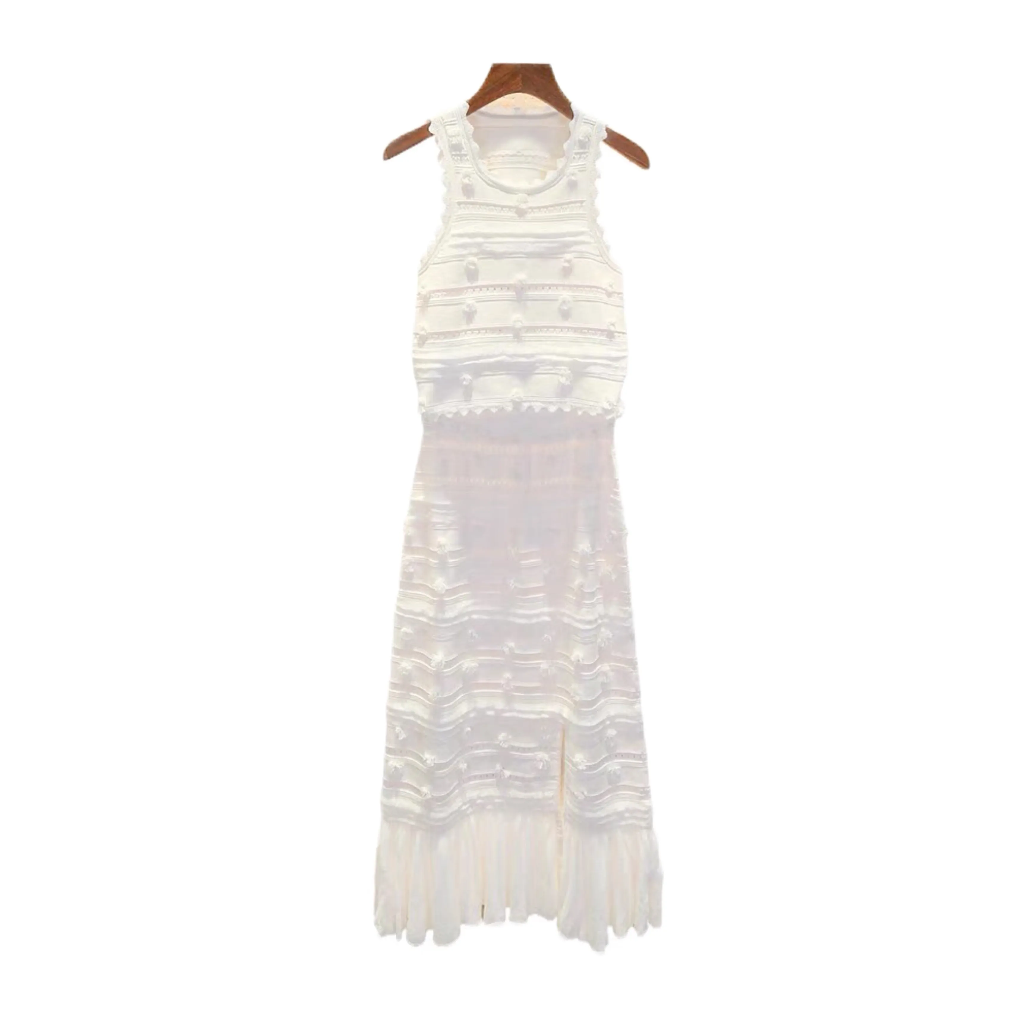 Women's sleeveless floral cut knitted sweater and half skirt set from ...