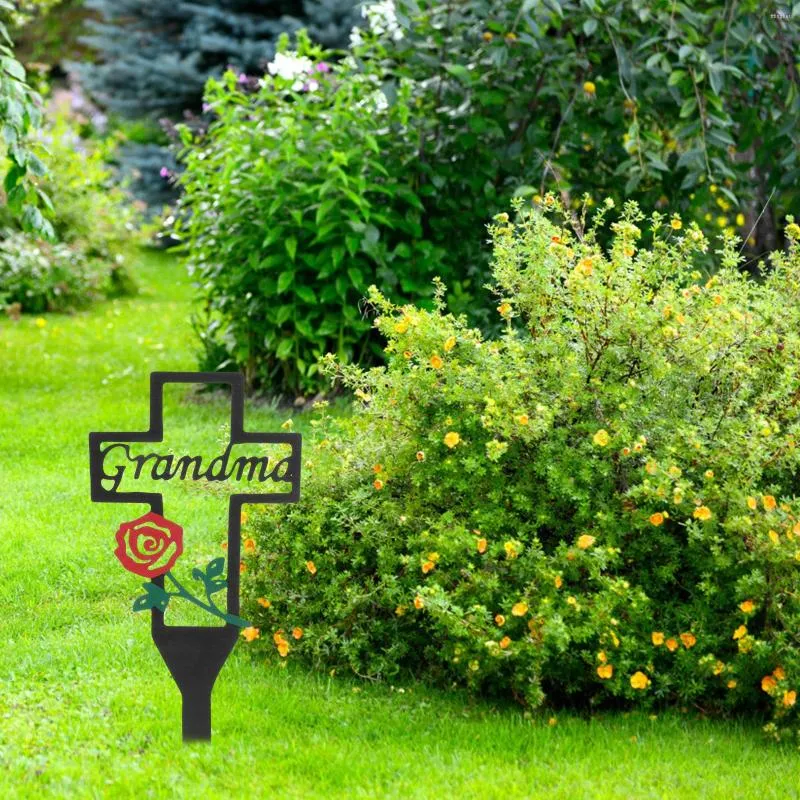 Garden Decorations Memorial Plaque Lawn Cemetery Stake Metal Cross Yard ...