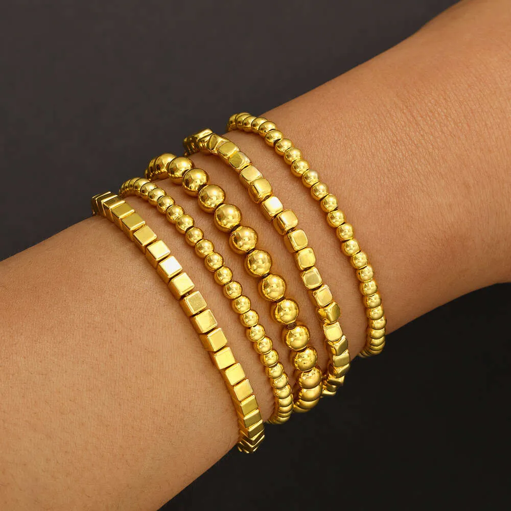 Gold CCB Elastic Beaded Bracelet - Simple Round Ball Design from Dhgate ...