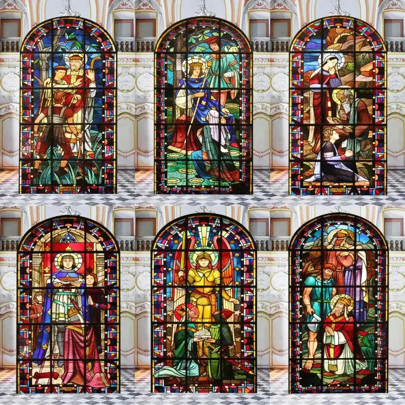 Vintage Church Character Opaque Privacy Stained Glass Sticker for ...