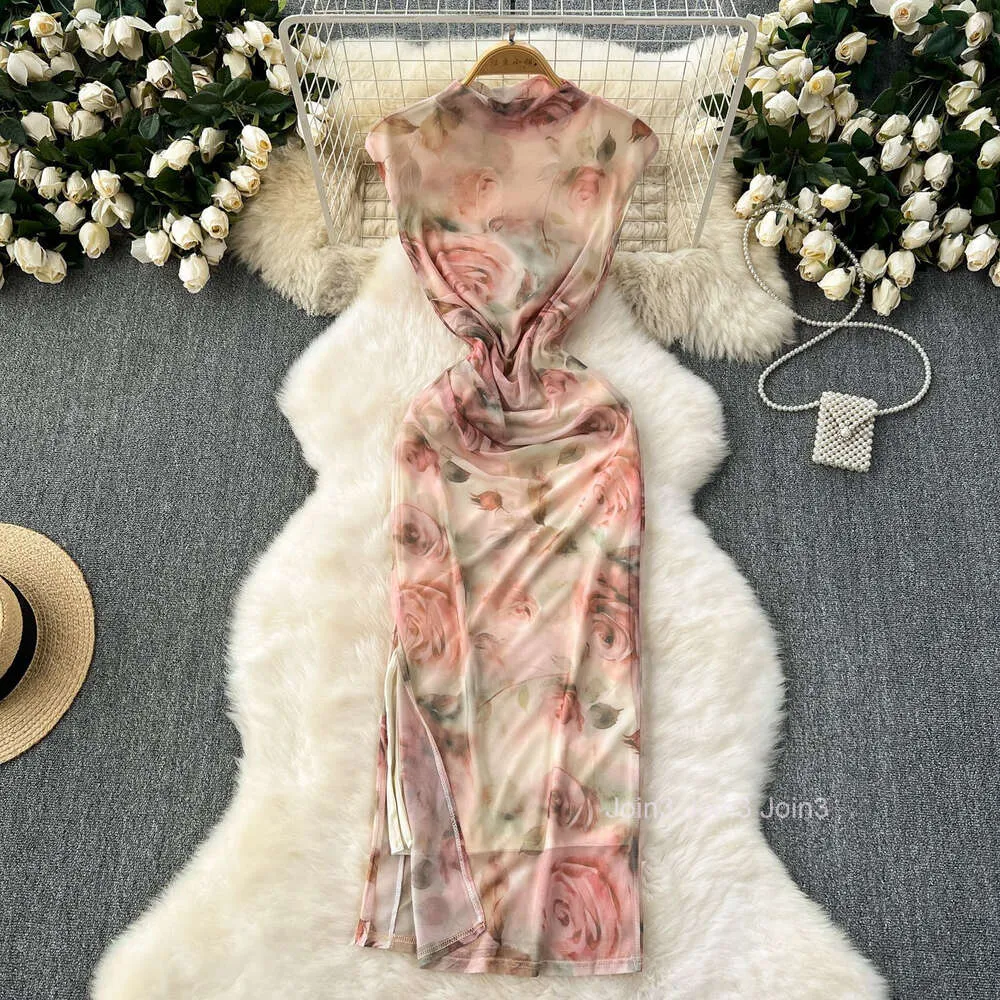 Gaoleng Yujie Chinese Style Qipao Dress Slim Fit Pleated Mesh Split ...