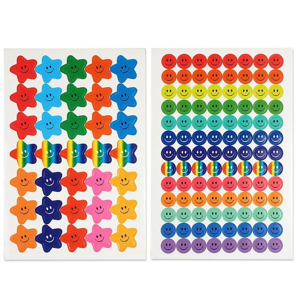 20-Sheet Colorful Happy Face and Star Stickers for Kids' Incentives ...
