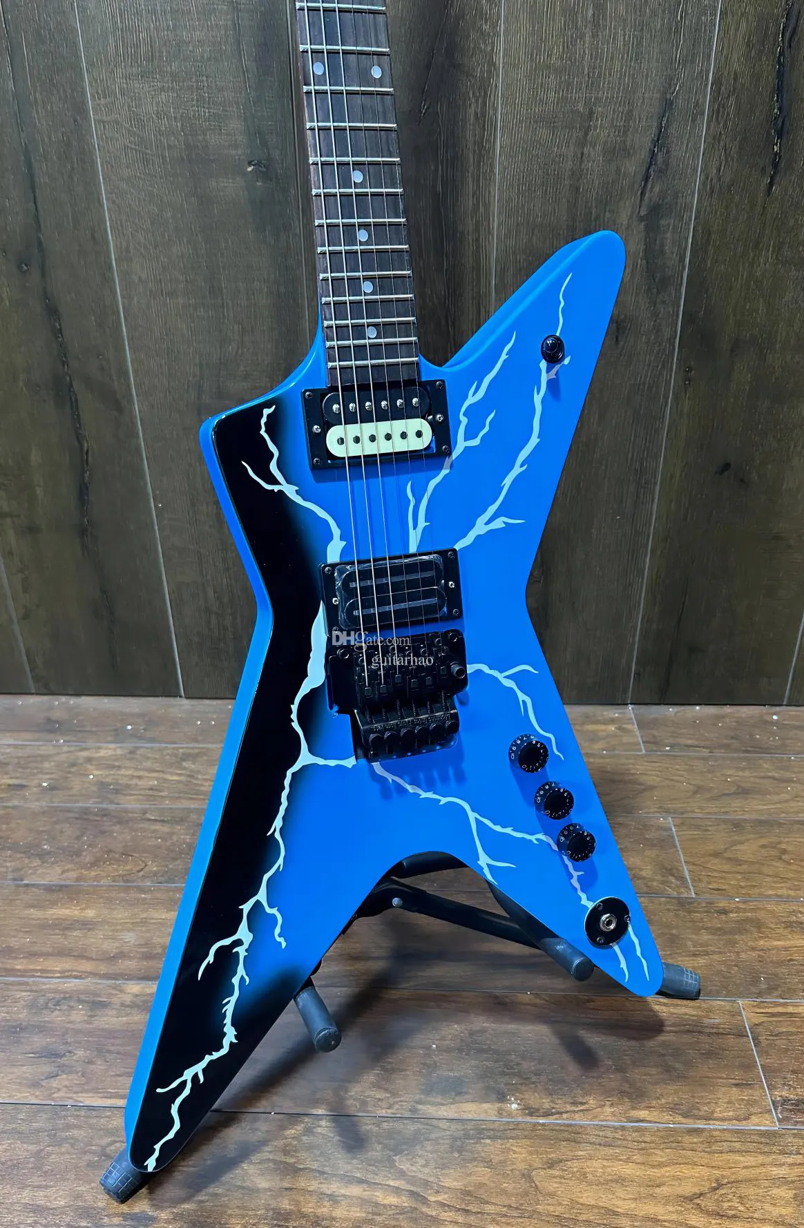 Dimebag Flying V Electric Guitar Clear Lightning Bolt Design Solid Body ...