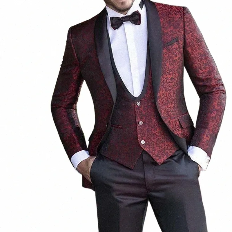 Luxury Floral Men Suits For Wedding Prom Groom Tuxedos Party Banquet Fi Male Suit Jacket Vest ...