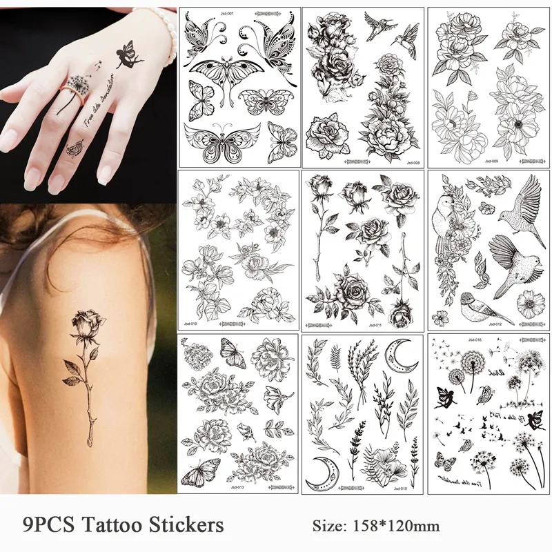 DHgate.com:Black Floral Temporary Tattoos for Women - Waterproof ...