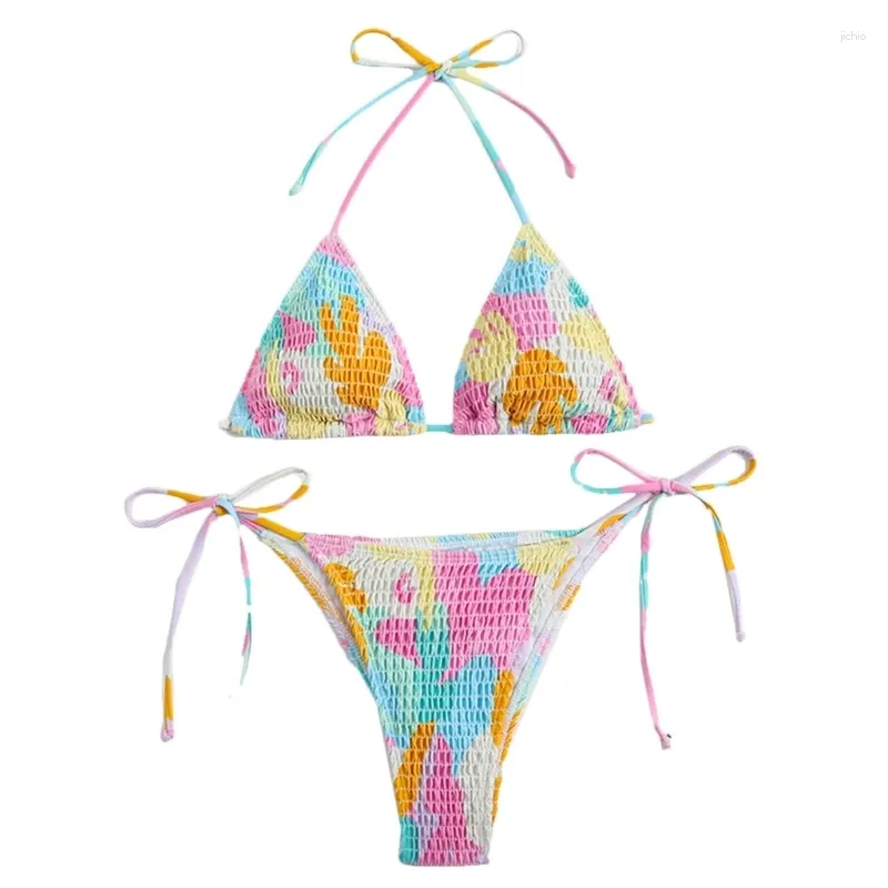 Women Two-Piece Halter Neck High Cut Thong Swimsuit Push Up Bikini Set ...