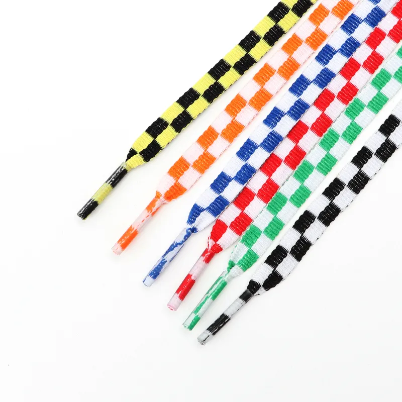 Checkered Grid Braided Shoelaces For Shoes Flat Black And White Plaid ...