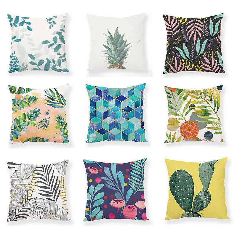 Green Geometric Digital Print Polyester Blend Throw Pillow Cover - Set ...
