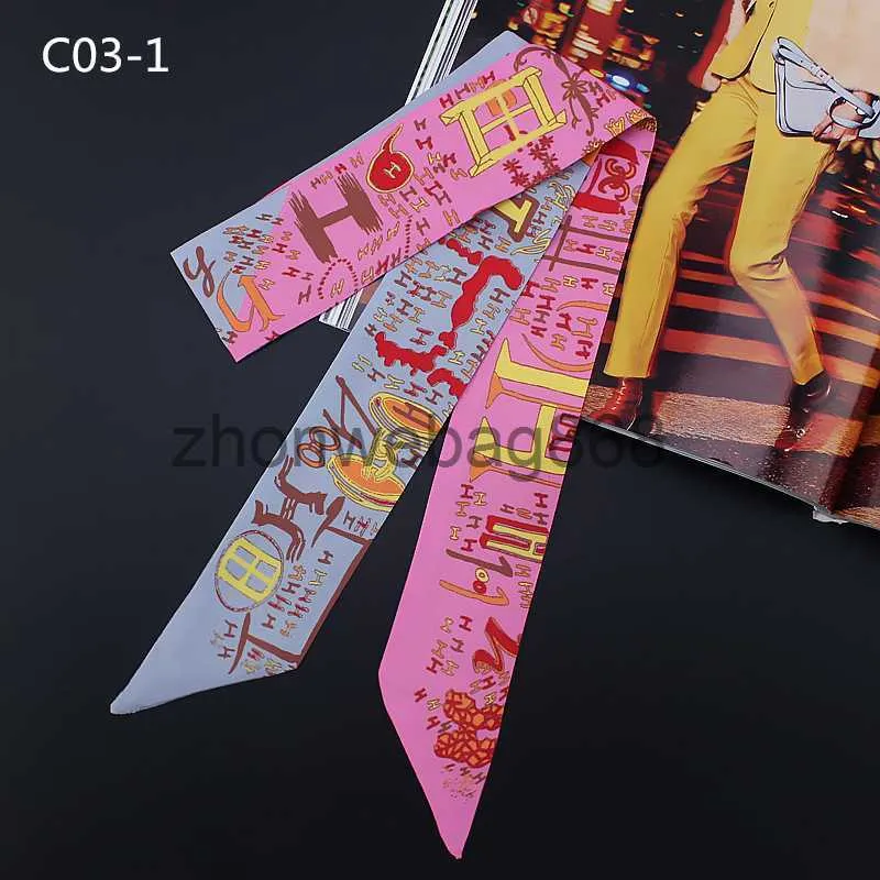 H Letter Printed Bag Scarves: 95cm X 5cm Silk Twilly Scarf Long ...