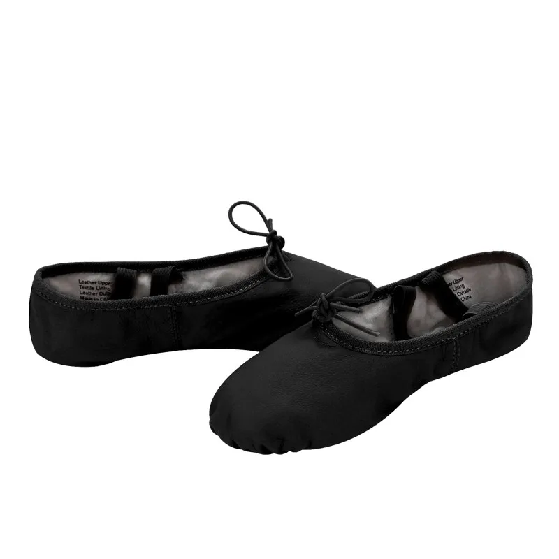 Mens Black Genuine Leather Ballet Dance Shoes, Soft Split Sole, Flat ...