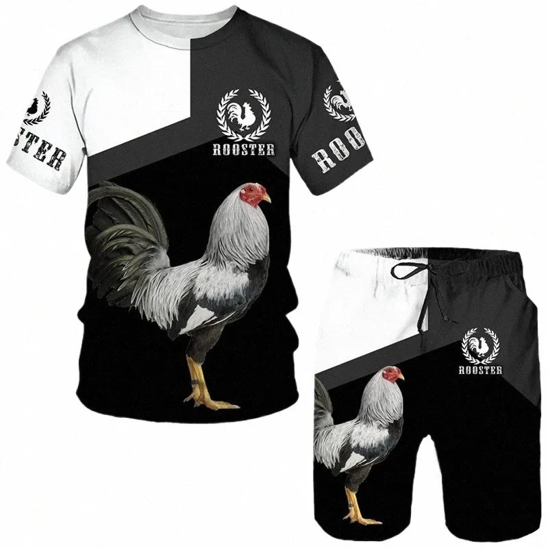 Men's Hunting 3D Print Short-Sleeve T-Shirt and Shorts Set with Rooster ...