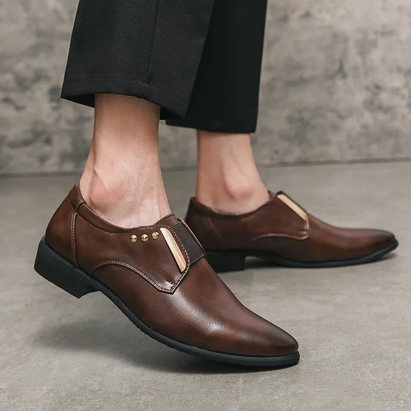 Brown leather loafers for men slip-on casual shoes with waterproof ...