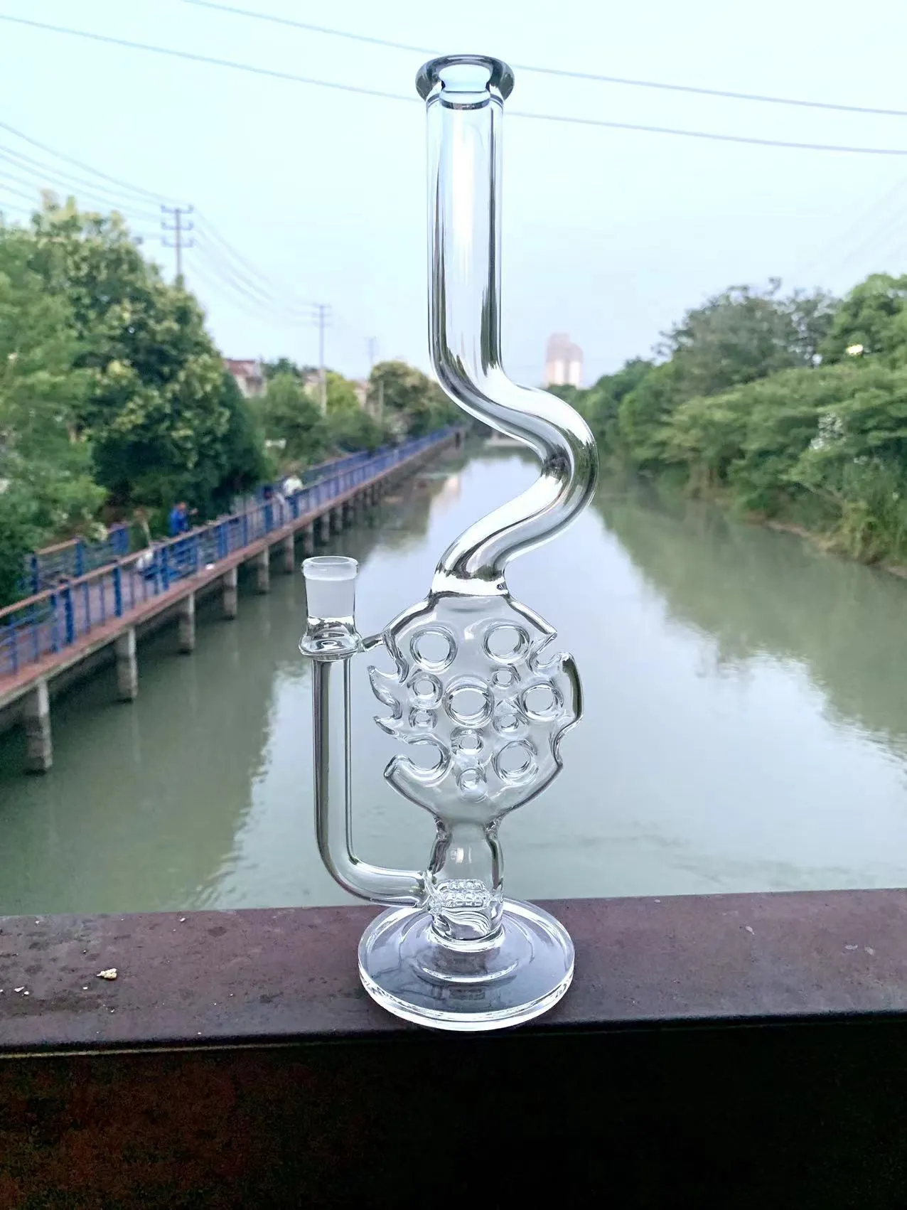 Porous Bubbler Hookah Glass Oil Burner Smoking Vortex Bong Gravity ...